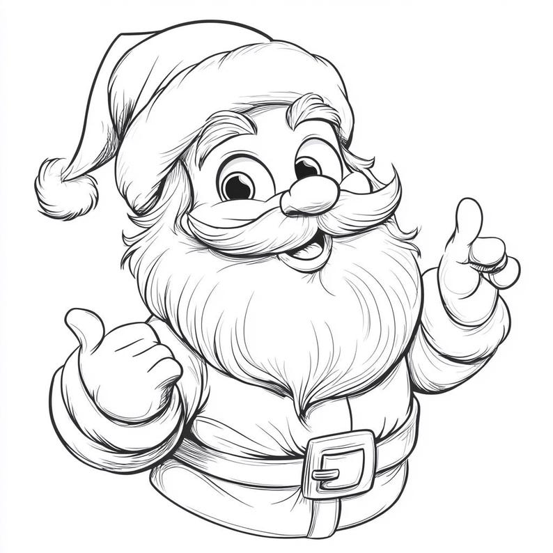 Santa Cartoon Line Art Illustration Black and White Bundle 2 36 Digital ...