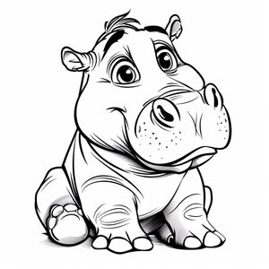 Hippo Cartoon Black and White Line Art Bundle 1 105 Digital Ai Line Art ...