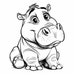Hippo Cartoon Black and White Line Art Bundle 1 105 Digital Ai Line Art ...