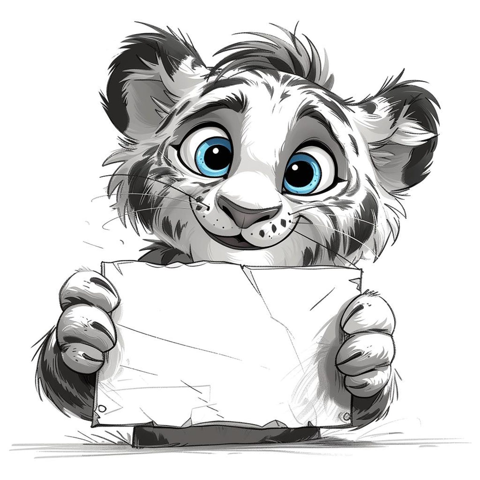 Tiger Cub With Sign Transparent Background Bundle 2 30 Digital Line Art ...