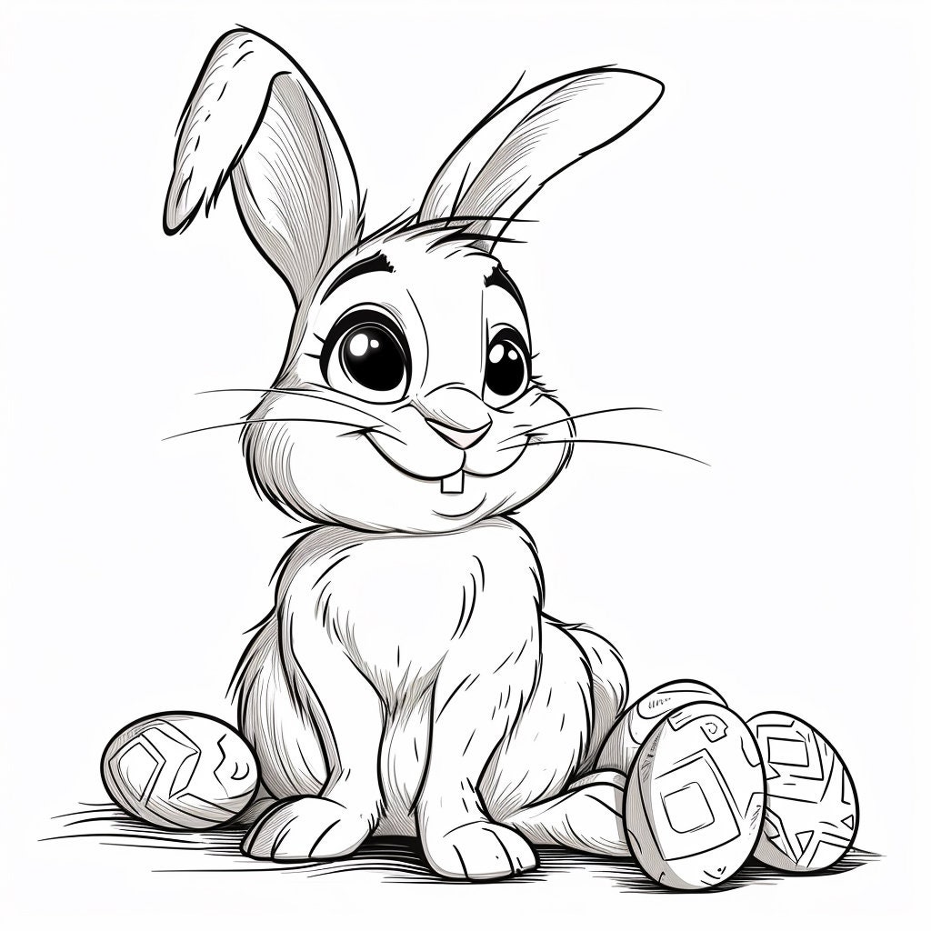 Bunnys of Easter Black and White Bundle 3 80 Digital Line Art Svg-png ...