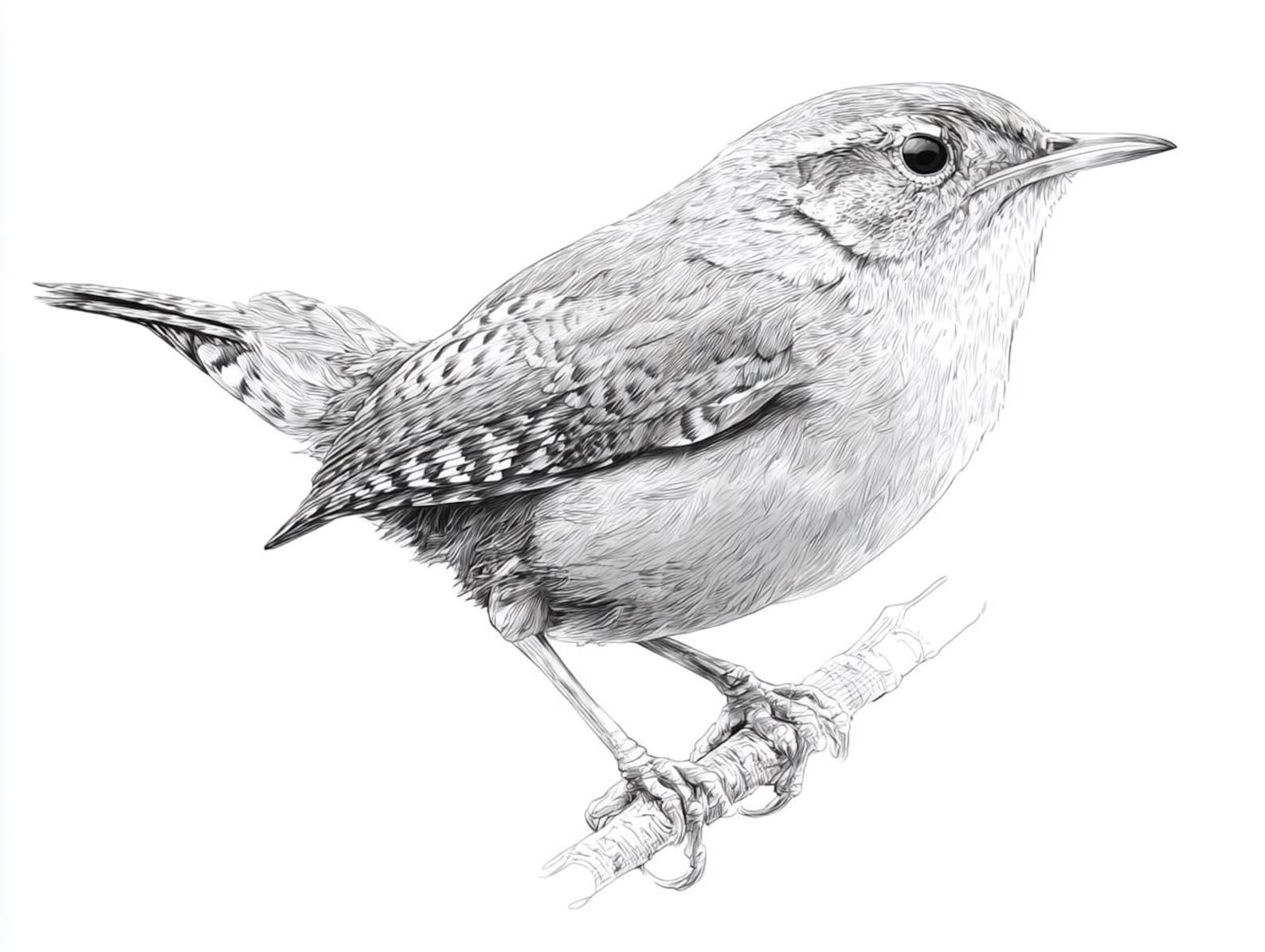 House Wren Line Art Bundle: 26 Black and White Illustrations (SVG, PNG ...