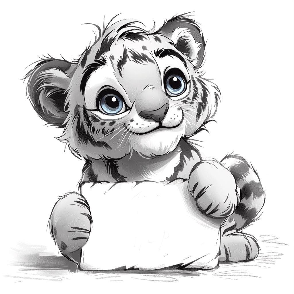 Tiger Cub With Sign Transparent Background Bundle 2 30 Digital Line Art ...