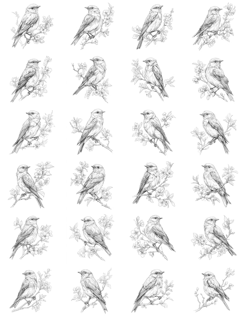 Bluebird Line Art Black and White Bundle 1 28 Digital Ai Line Art PNG ...