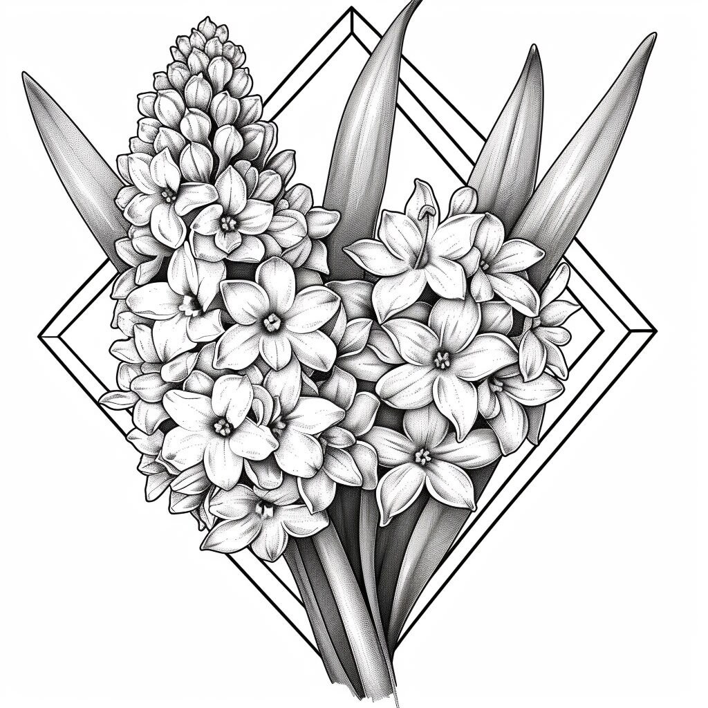 Hyacinth Line Art Black and White Bundle 1 84 Digital Line Art Svg-png ...