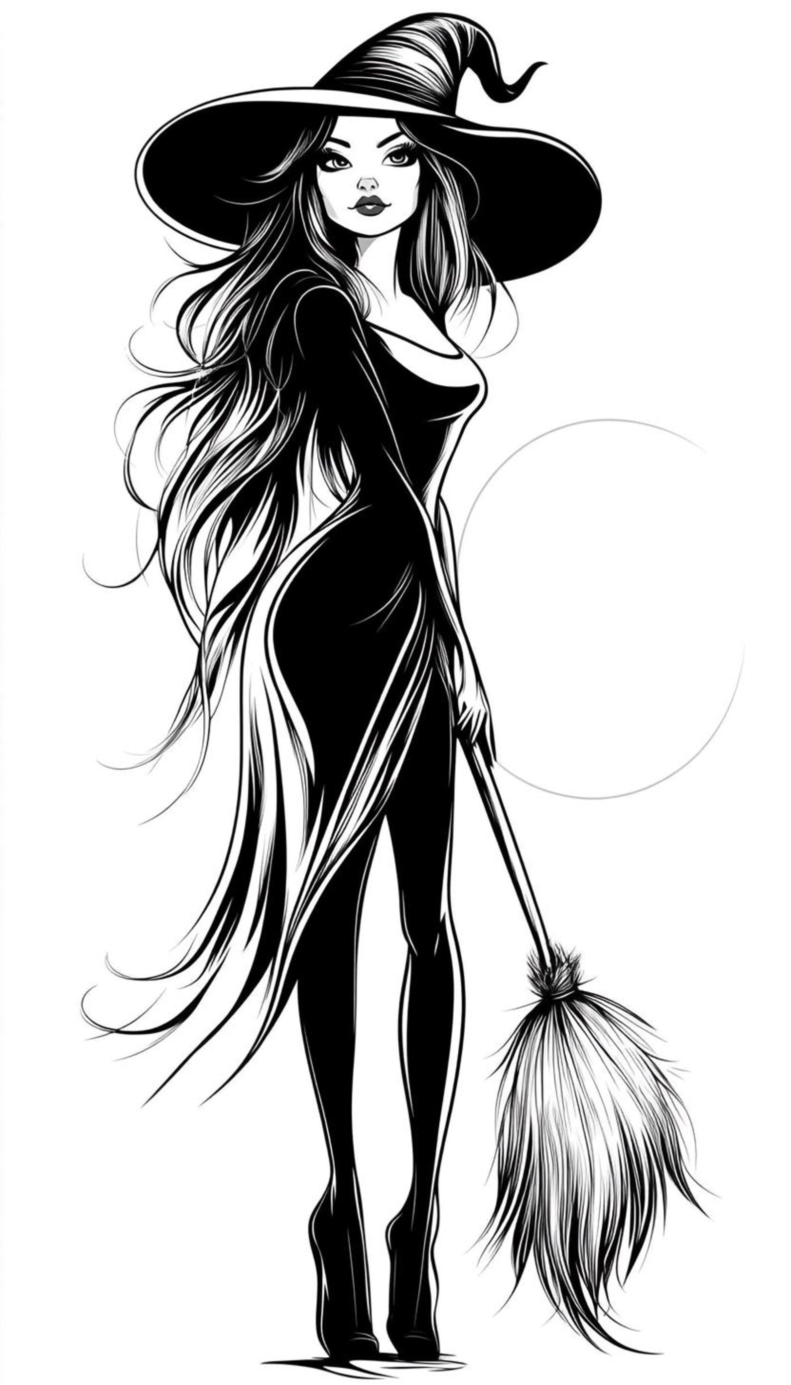Witch Lovely Cartoon Line Art Illustration Black and White Bundle 5 24 ...