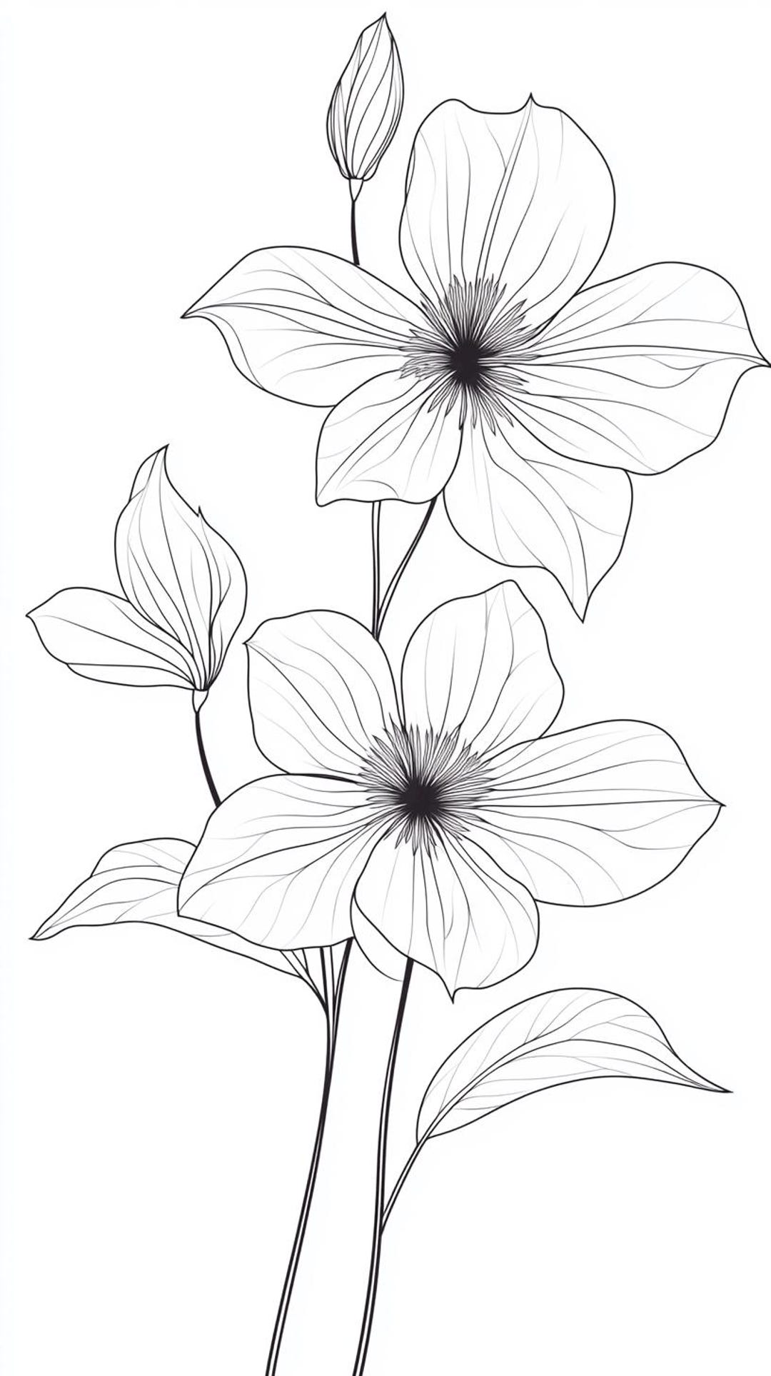 Clematis Blossoms Thin Line Art Black/white Line Art Bundle 1 52 ...