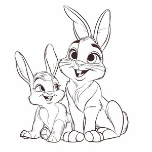 Rabbit and Bunny Cartoon Line Art Bundle 1 42 Digital Ai Line Art PNG ...