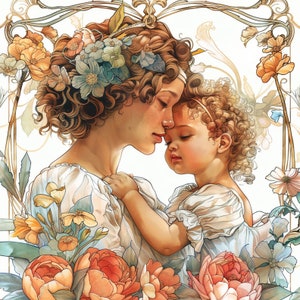 PDF - Mothers Day Vintage Mother-child Bundle1 55 Digital Ai Line Art ...
