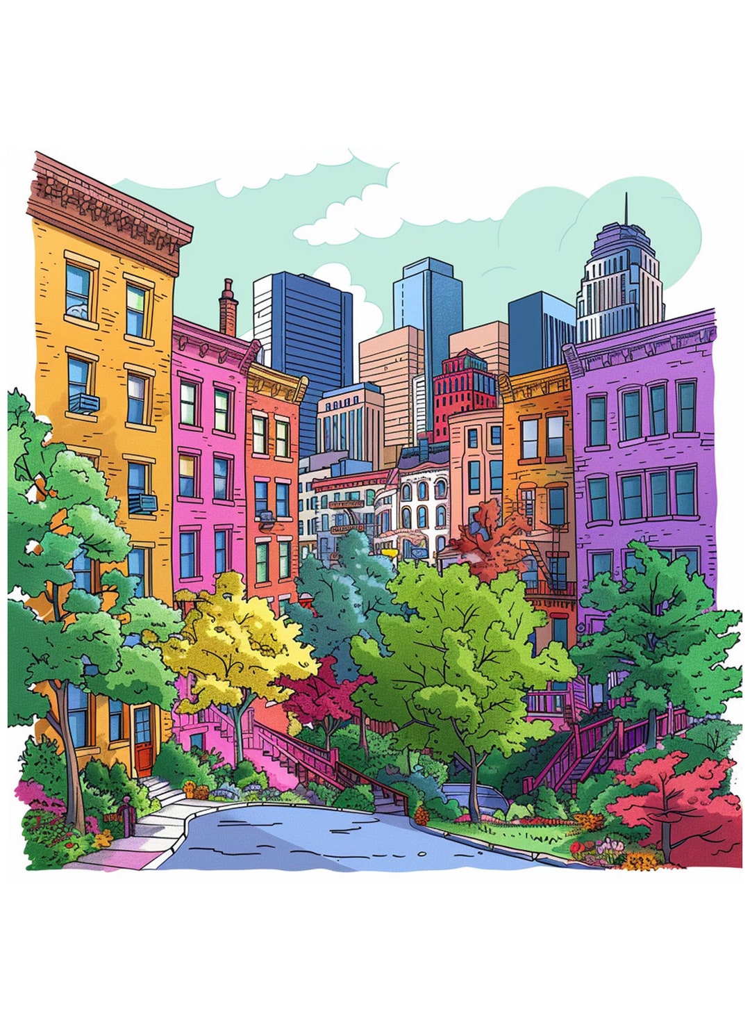 Urban Scene-denver Cartoon PDF Bundle 1. 28 Digital Line Art Ai PDF - Etsy