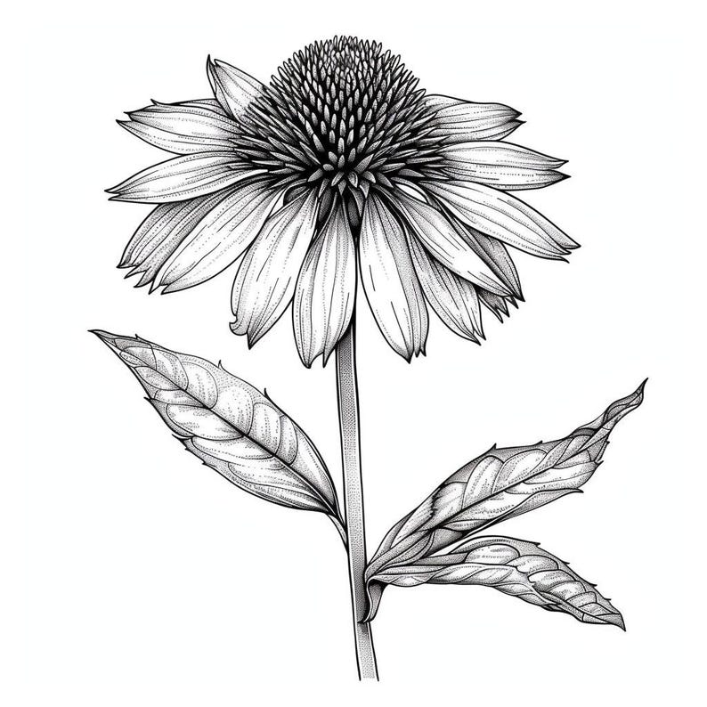 Coneflower Line Art Black and White Bundle 4 36 Digital Ai Line Art PNG ...