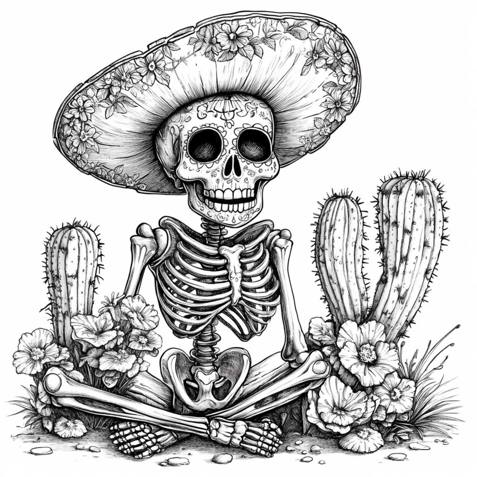 Skeleton Latin American Cartoon Line Art Black and White Bundle 2 20 ...