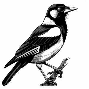 Magpie Realistic Line Art Illustration Black and White Bundle 1 50 ...