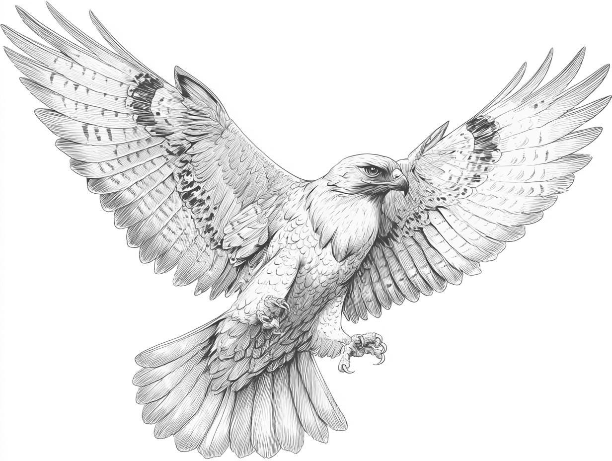 Hawk Line Art Illustration Black and White Bundle 2 35 Digital Ai Line ...