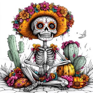 Skeleton Latin American Line Art Color Bundle 2 18 Digital Ai Line Art ...