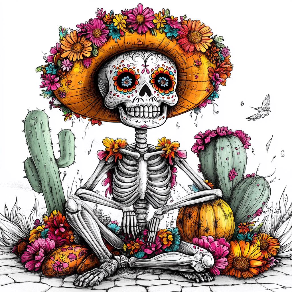 Skeleton Latin American Line Art Color Bundle 2 18 Digital Ai Line Art ...