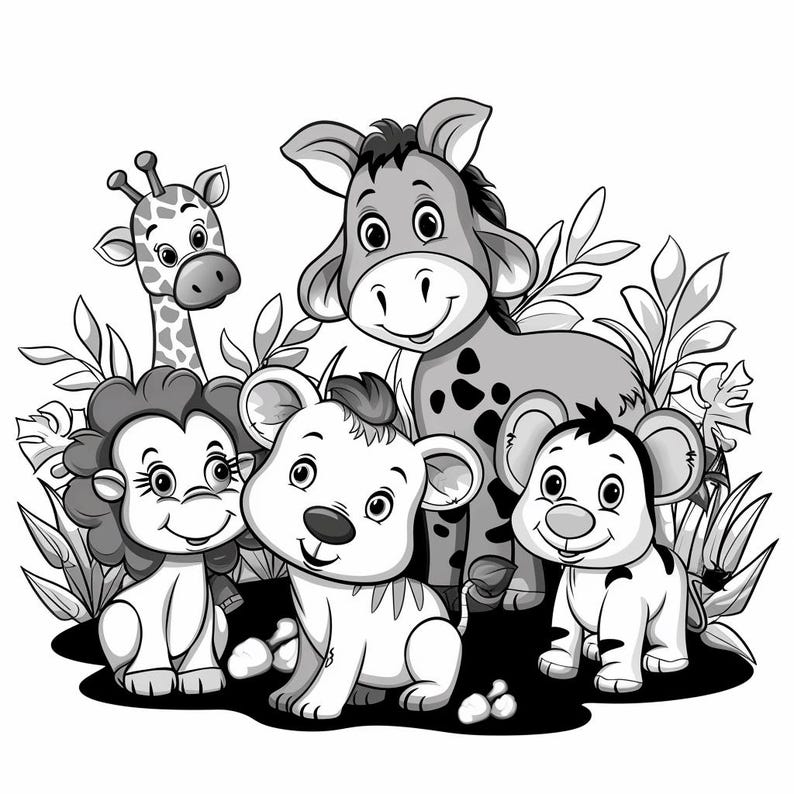 Animal Circus Group Cartoon Black and White Bundle 2 32 Digital Ai Line ...