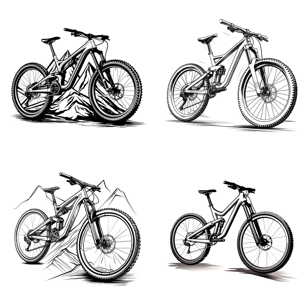 SVG Mountain Bike Bundle 2: 20 BW High-resolution AI Digital Line Art ...