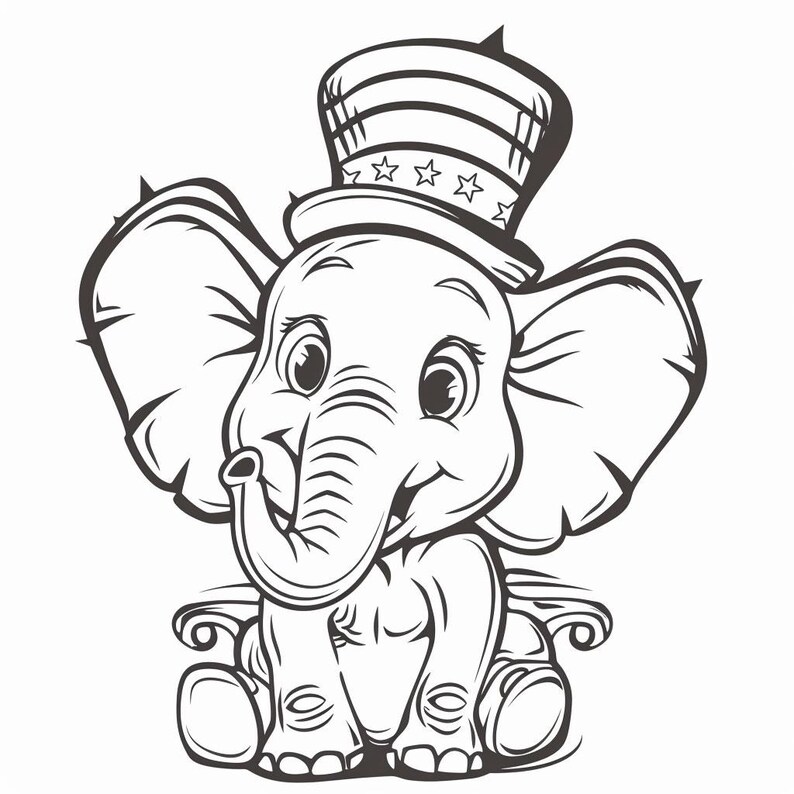 Elephant 4th of July Cartoon Bundle 2 60 Digital Line Ai Art PNG SVG ...