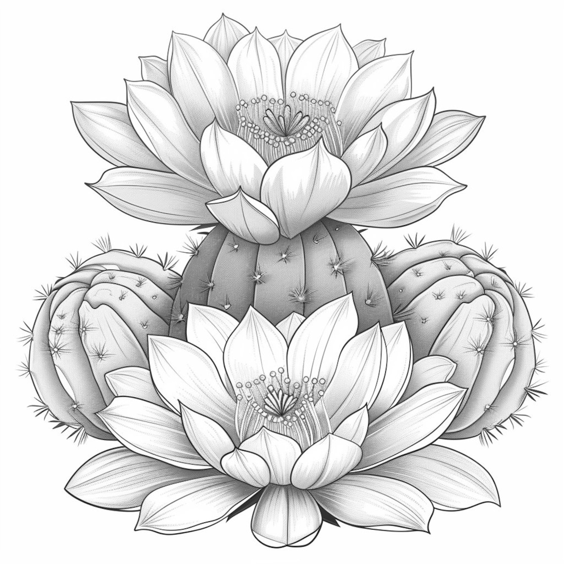 Cactus Blooms Line Art Black and White Bundle 3 20 Digital Line Art Ai ...