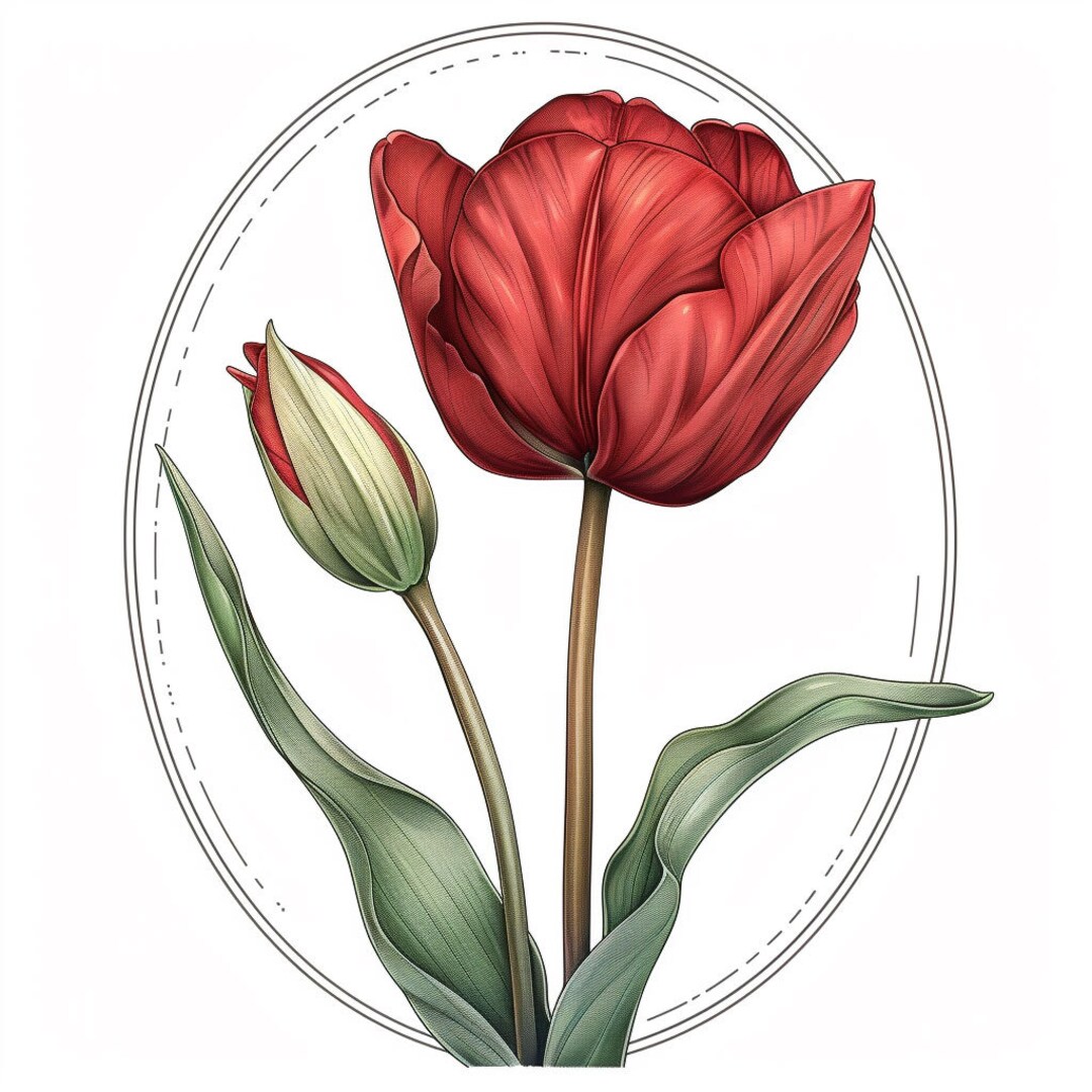 Tulip Blooms Line Art Vivid Color Bundle 1 32 Digital Ai Line Art PNG ...