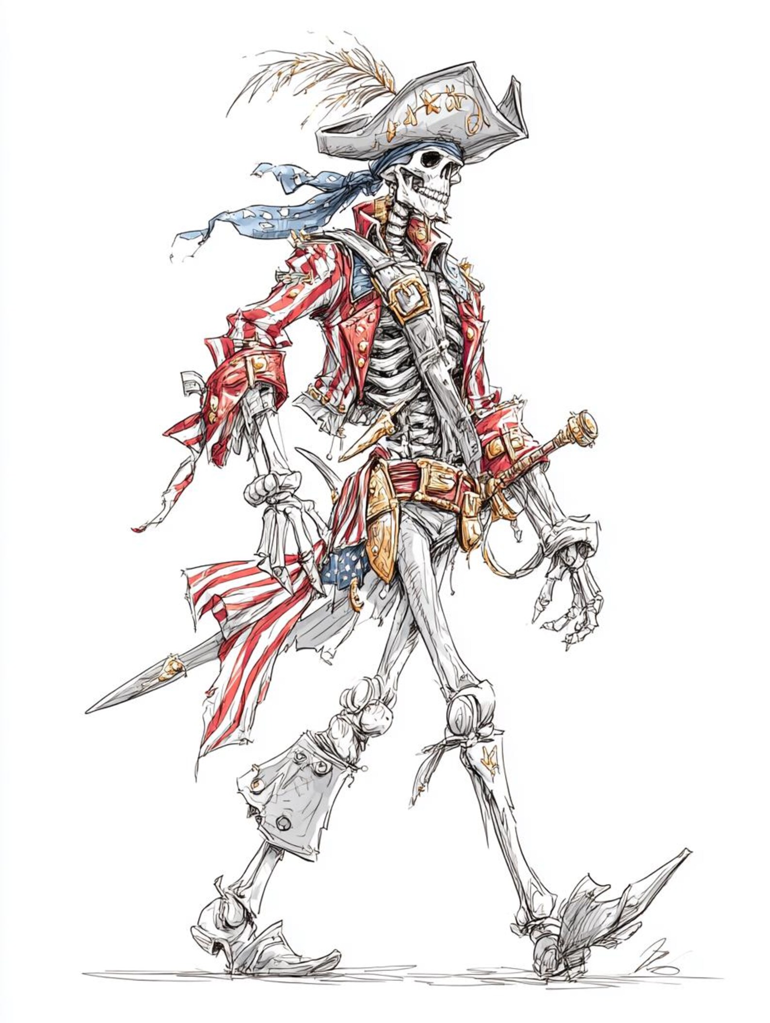Pirate Skeleton Patriot Line Art Color Bundle 1 36 Digital Ai Line Art ...