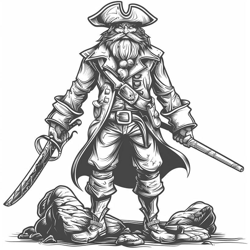 Pirate Full Body Line Art Black and White Bundle 1 65 Digital Ai Line ...