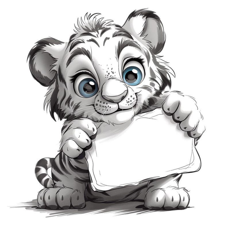 Tiger Cub With Sign Transparent Background Bundle 2 30 Digital Line Art ...