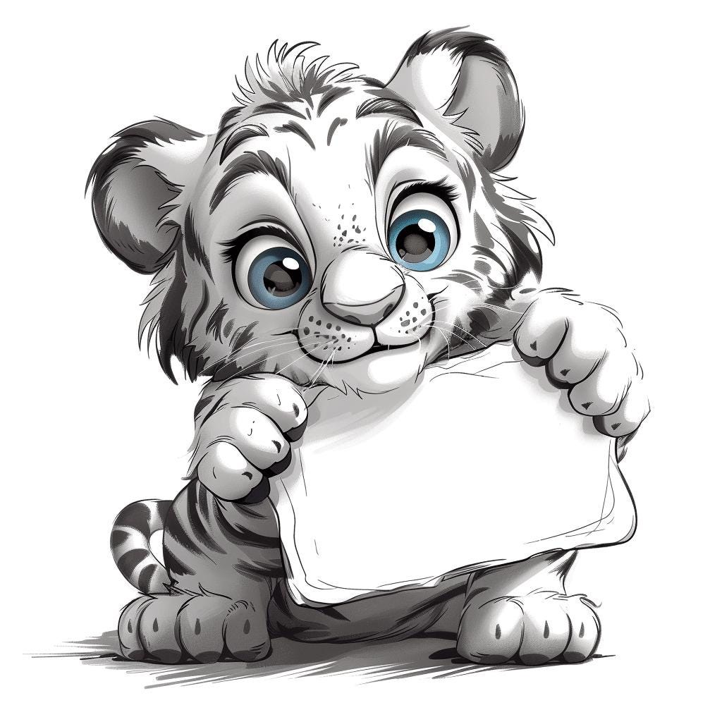 Tiger Cub With Sign Transparent Background Bundle 2 30 Digital Line Art ...