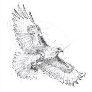 Hawk Line Art Illustration Black and White Bundle 1 24 Digital Ai Line ...