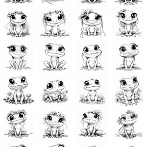 Frogs Feminine Cartoon Black and White Bundle 1 100 Digital Line Art Ai ...