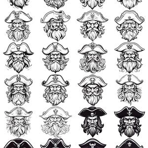 Pirate Head Line Art Black and White Bundle 2 60 Digital Ai Line Art ...