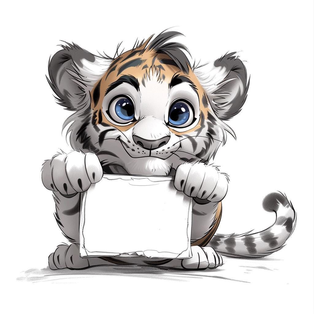 Tiger Cub With Sign Transparent Background Bundle 2 30 Digital Line Art ...