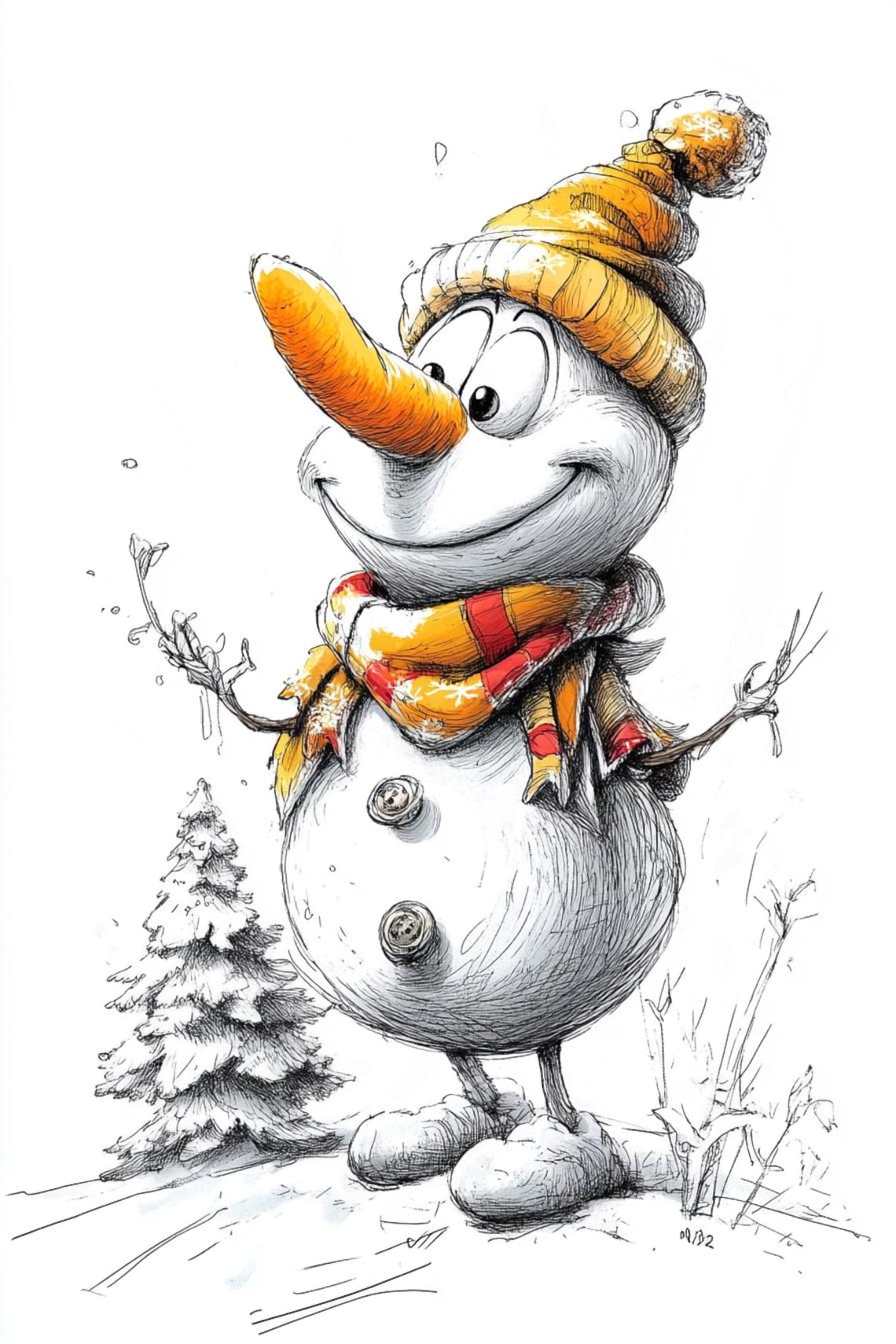 Snowman and Christmas Tree Line Art Illustration Color Bundle 1 20 ...