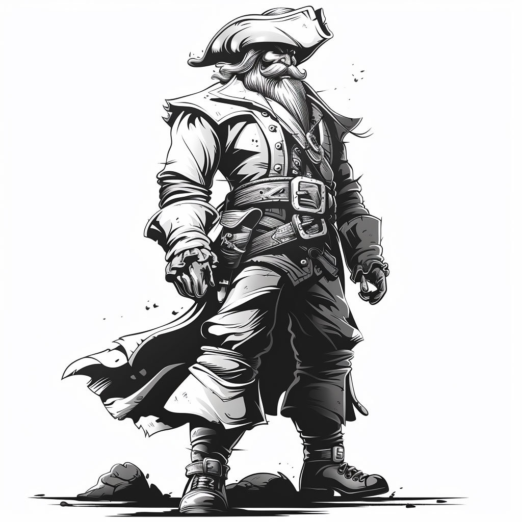 Pirate Full Body Line Art Black and White Bundle 1 65 Digital Ai Line ...