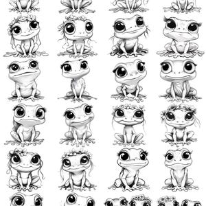 Frogs Feminine Cartoon Black and White Bundle 1 48 Digital Ai Line Art ...
