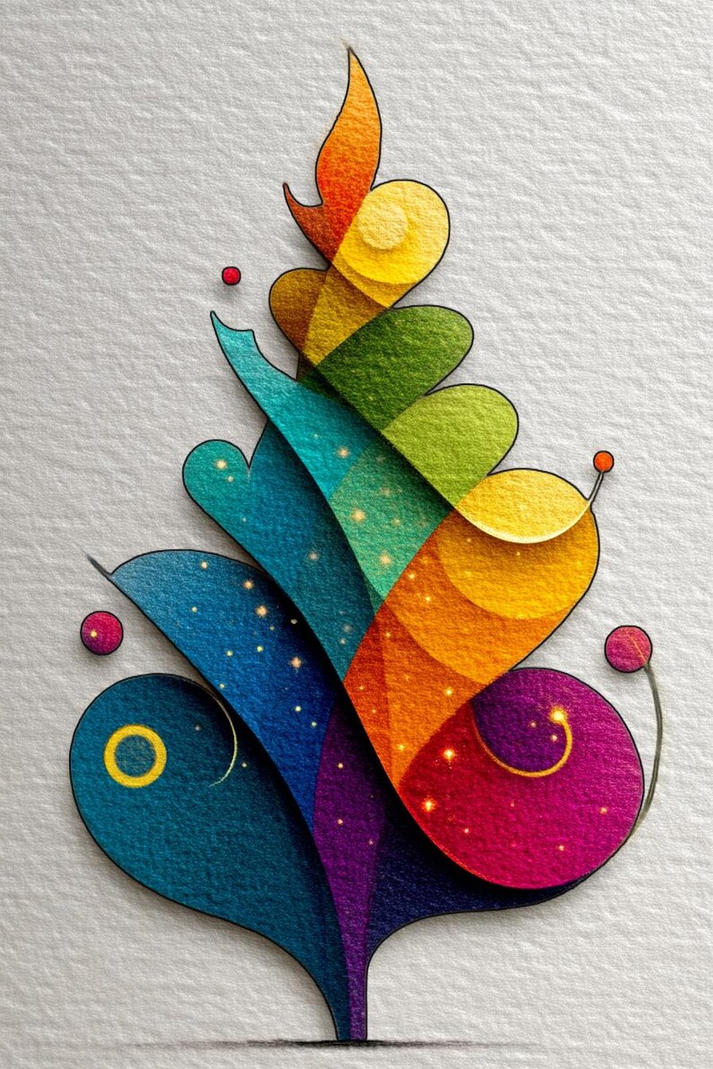 Christmas Tree Modern Abstract Color Line Art Bundle 5 12 Digital Ai ...