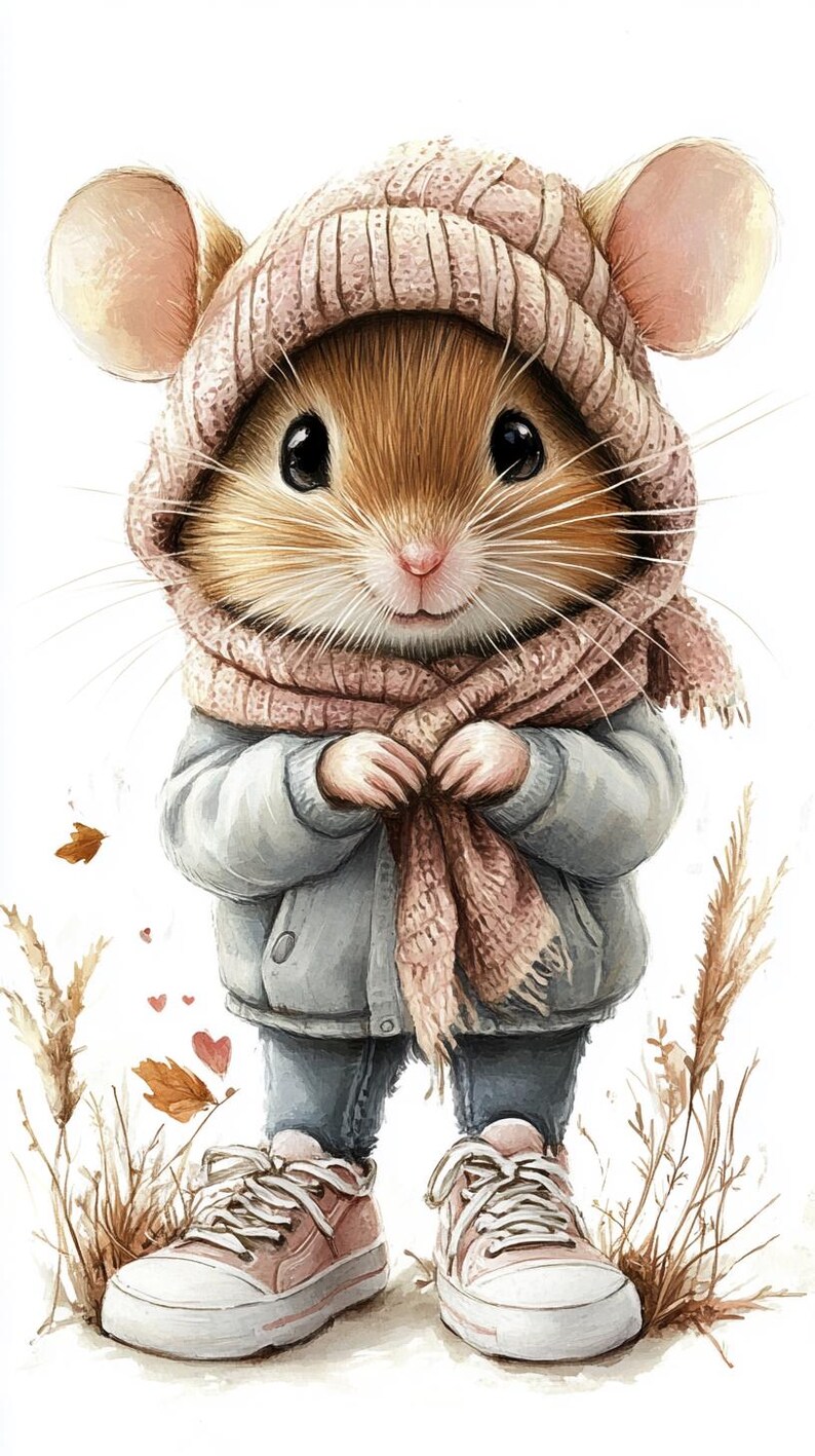 Winter Mouse Color Line Art Bundle 1 16 Digital Ai Line Art PNG-SVG ...