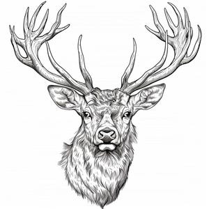 Elk Black and White Line Art Bundle 3 48 Digital AI Line Art PNG SVG ...