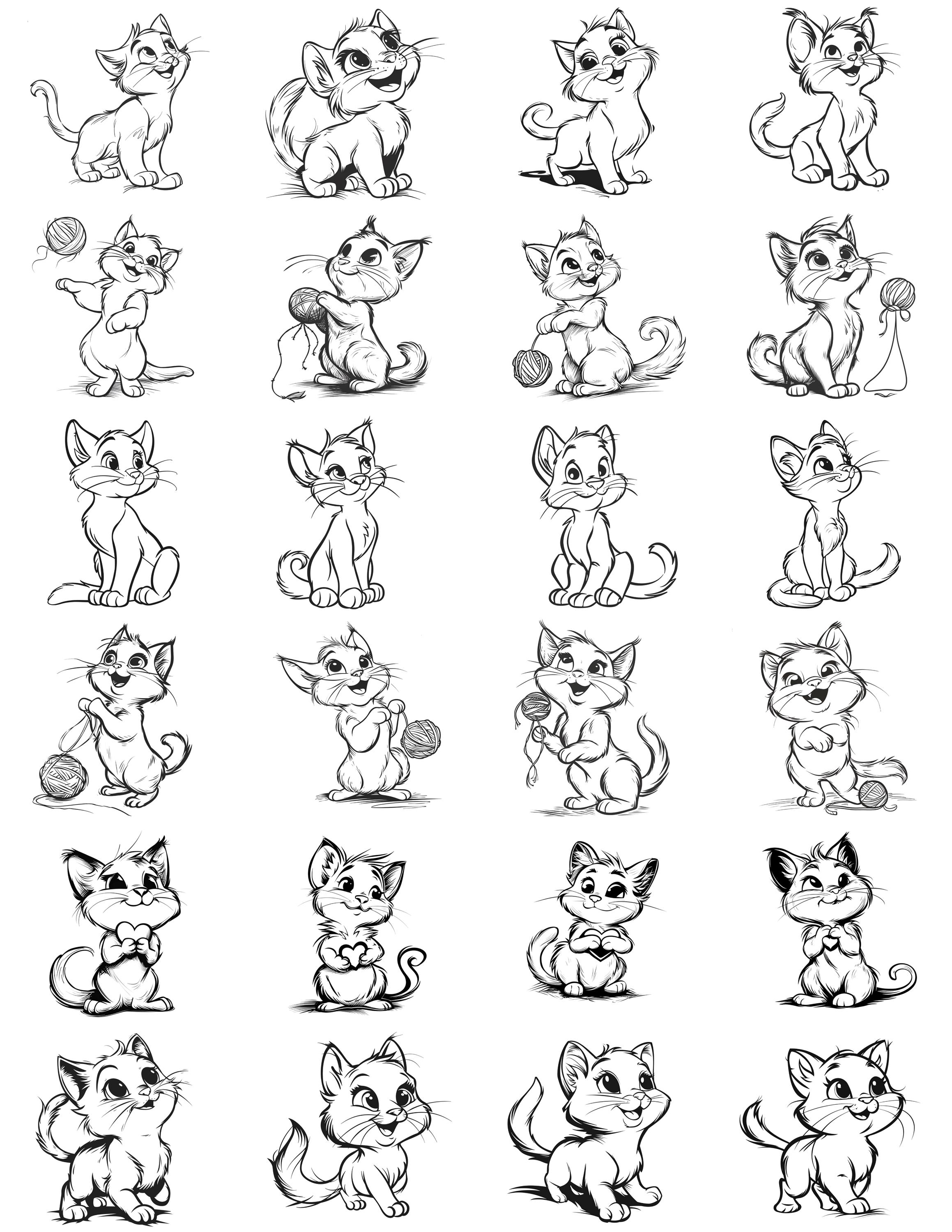 Kitten Cartoon Black and White Bundle 3 65 Digital Line Art Ai Svg-png ...