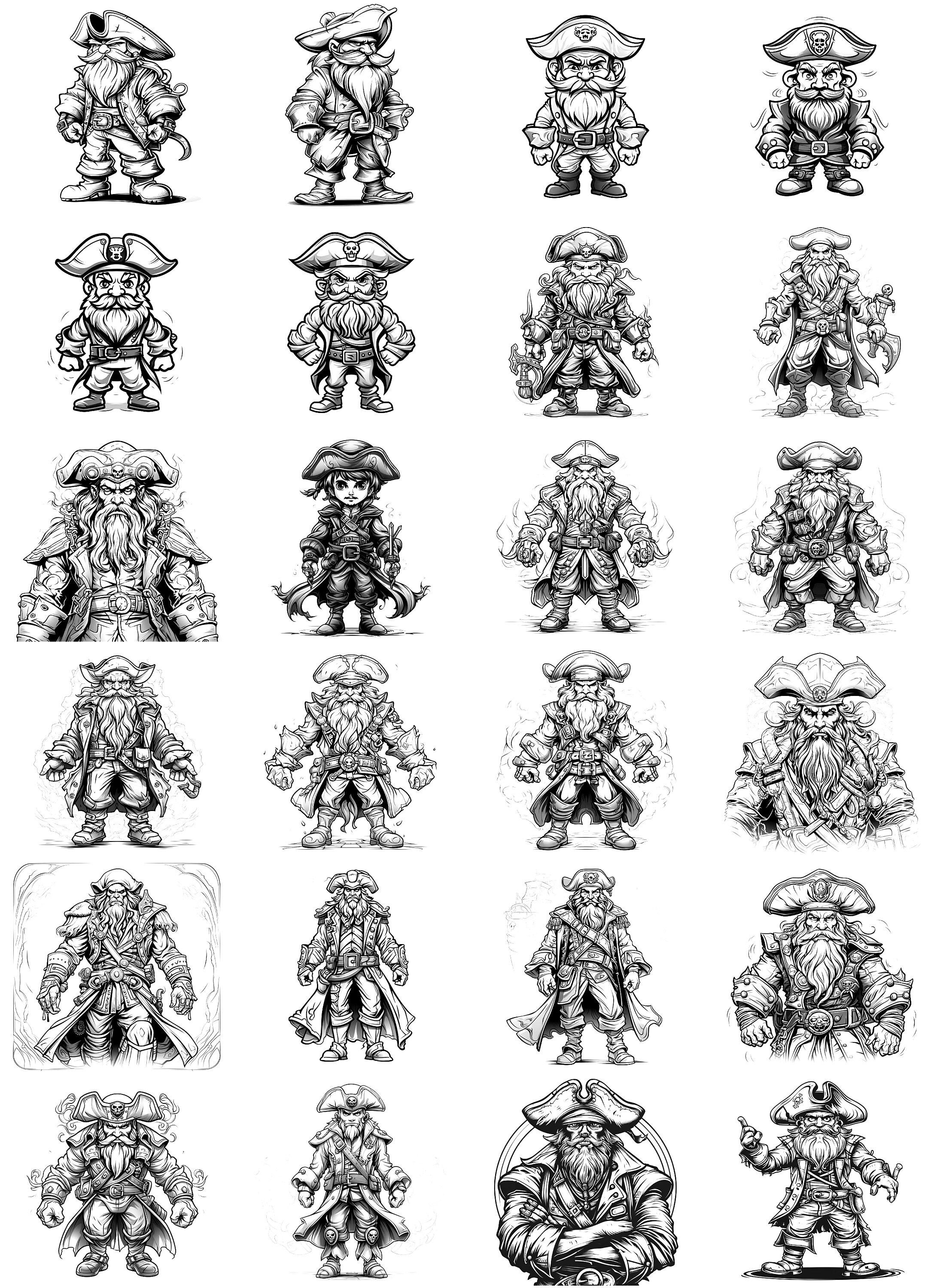 Pirate Full Body Line Art Black and White Bundle 1 120 Digital Line Art ...