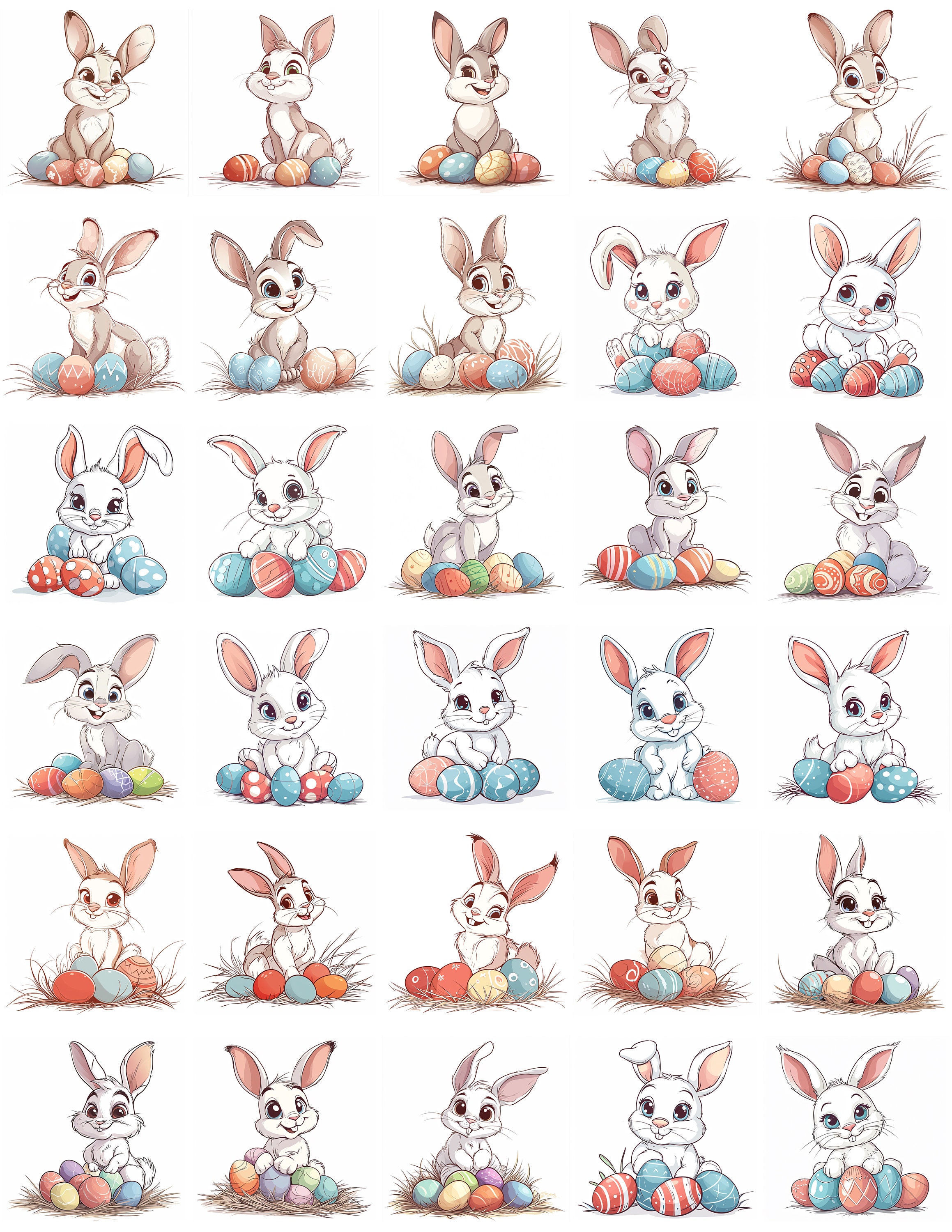 Bunnys of Easter Color Bundle 3 100 Digital Line Art Svg-png-jpg Ai ...