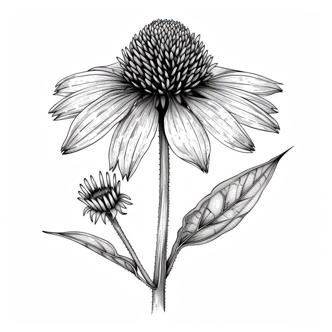 Coneflower Line Art Black and White Bundle 4 36 Digital Ai Line Art PNG ...
