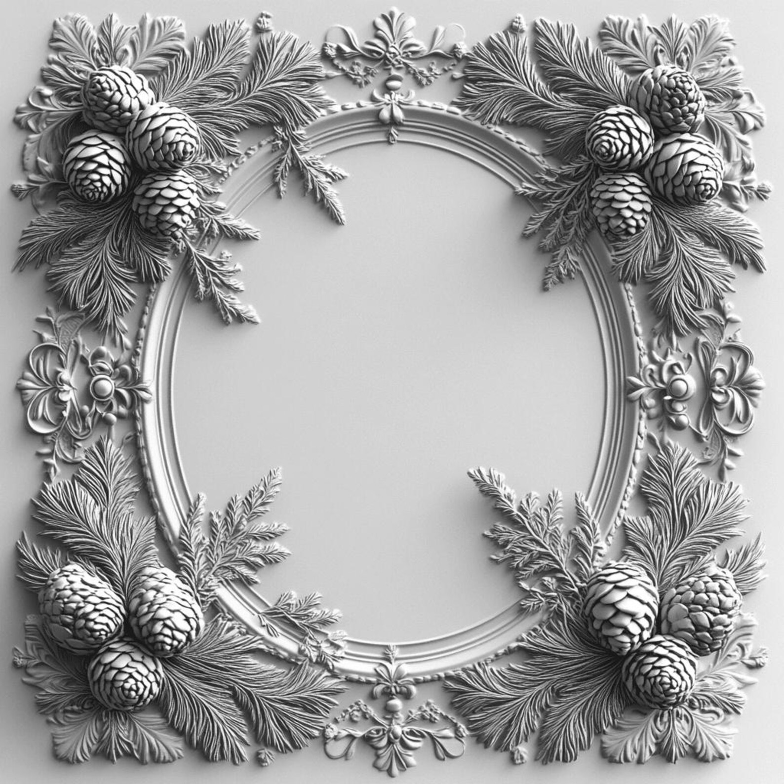 Frame Vintage Pine Cone Bas Relief Greyscale Bundle 2 18 Digital Ai ...