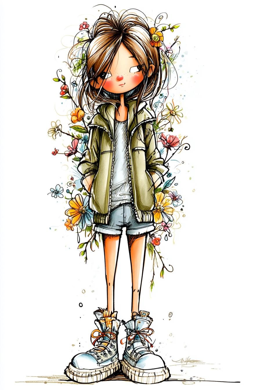 Student Groovy 'carly' Cartoon Line Art Color Bundle 1 16 Digital Ai ...