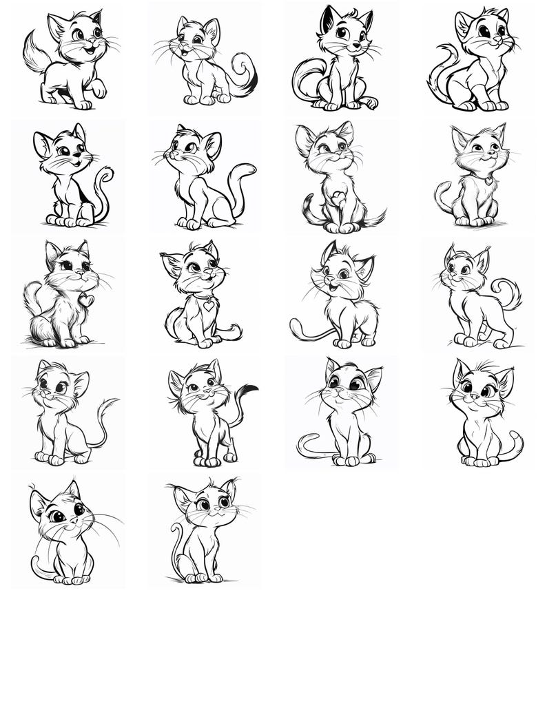Kitten Cartoon Black and White Bundle 2 60 Digital Line Art Ai Svg-png ...