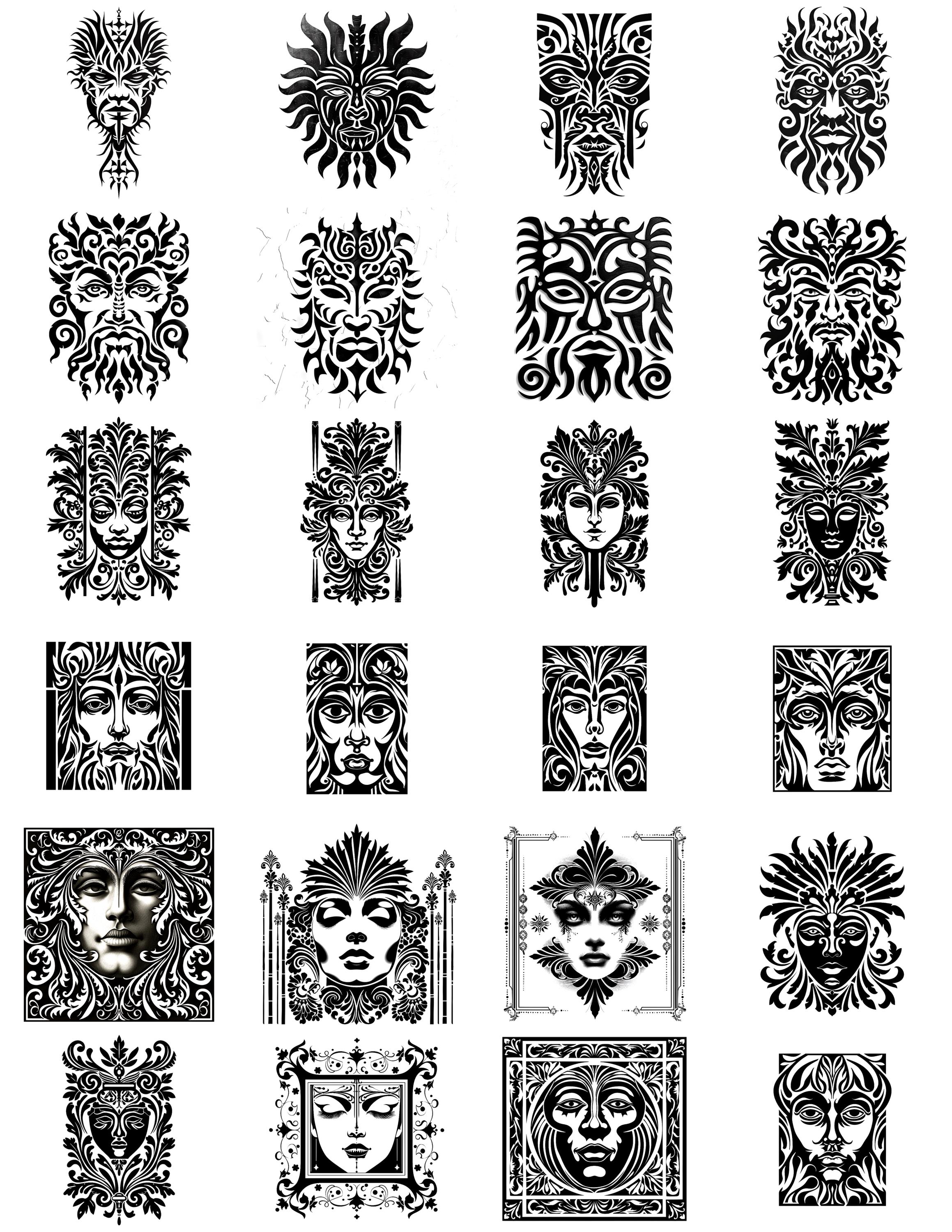Faces Celtic-slavic Abstract Line Art Illustration Black and White ...