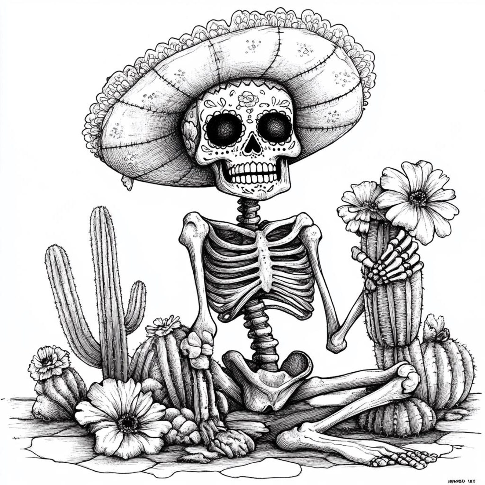 Skeleton Latin American Cartoon Line Art Black and White Bundle 2 20 ...