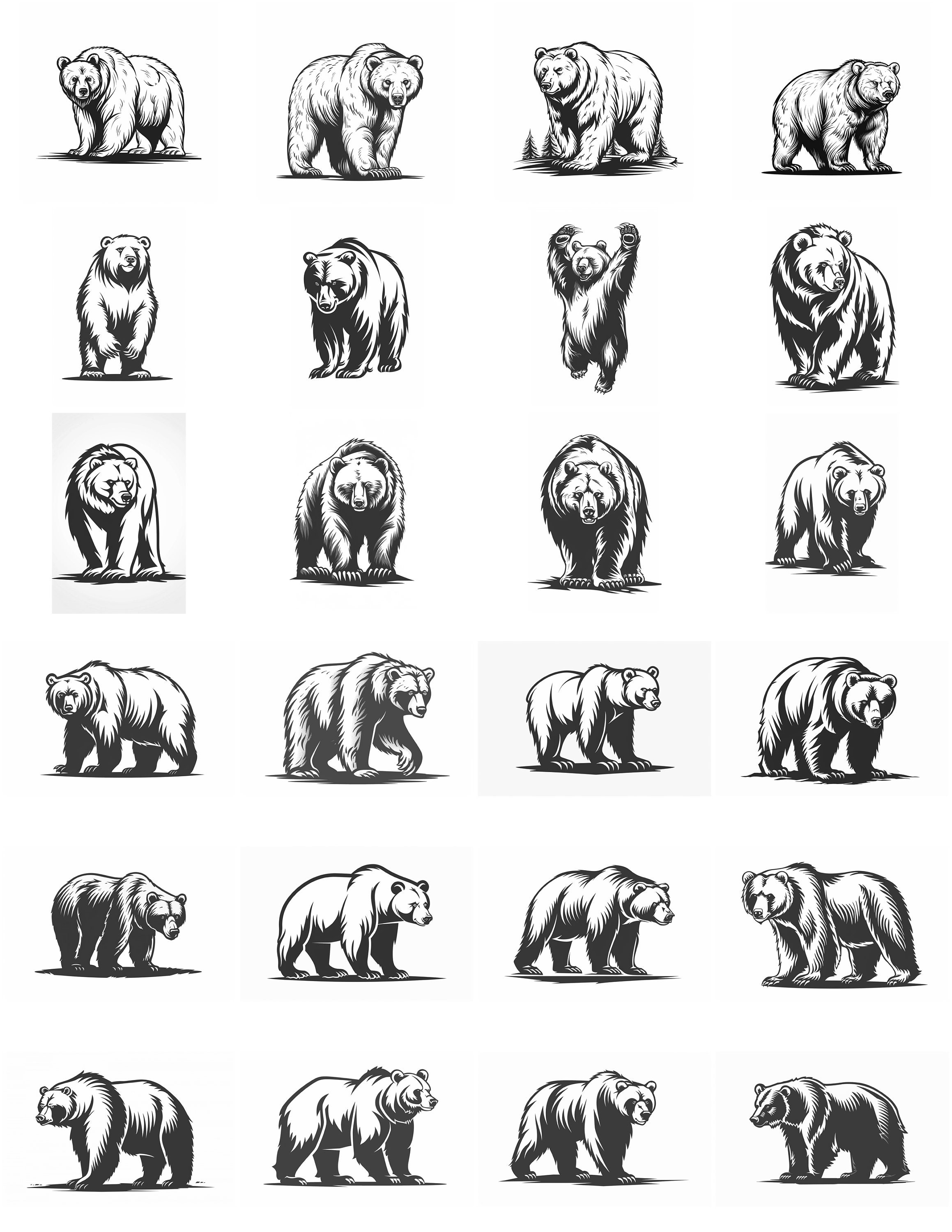 Bear Logo Bundle 1 72 Digital Line Art Svg-png Ai Images - Etsy