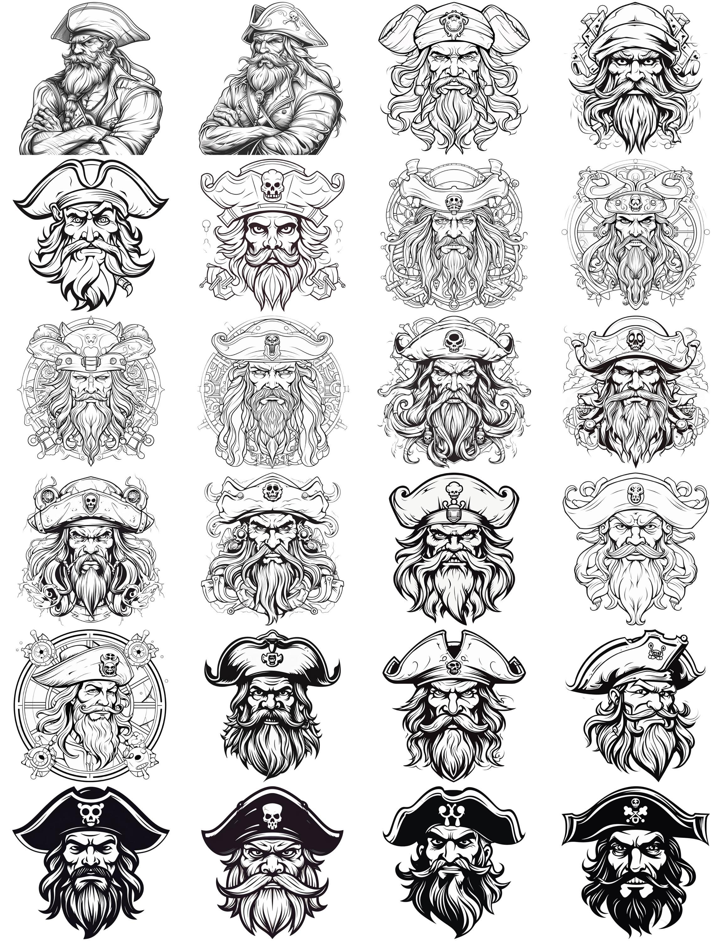Pirate Head Line Art Black and White Bundle 3 36 Digital Ai Line Art ...
